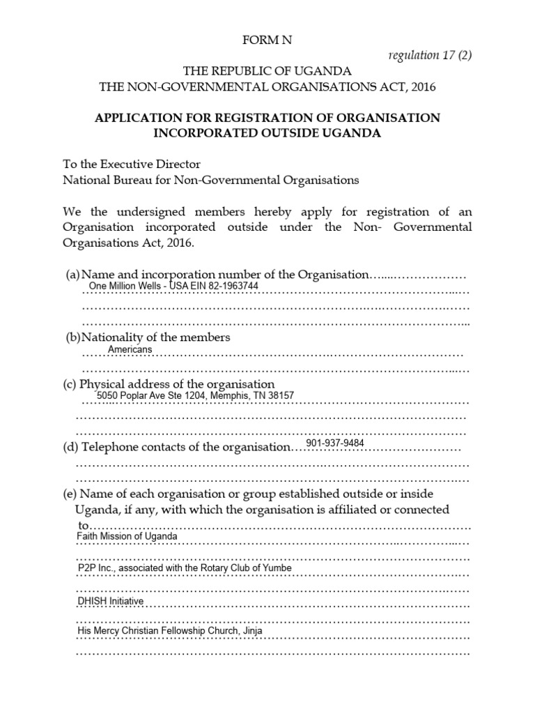 NGO Registration Form N Uganda | PDF