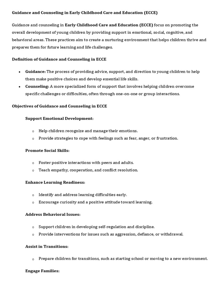 Guidance and Counseling in Early Childhood 1 | PDF | Psychotherapy ...