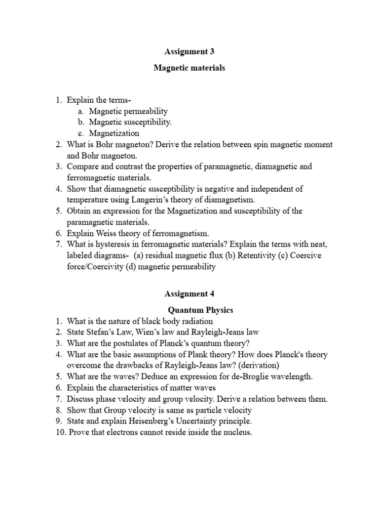 Assignment Magnetic, Quantum and Relativity | PDF | Magnetism | Special Relativity