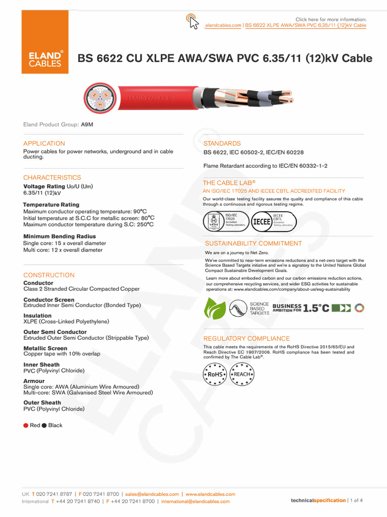 Bs 6622 Xlpe PVC 6 35 11kv Cable | PDF | Polyvinyl Chloride | Materials