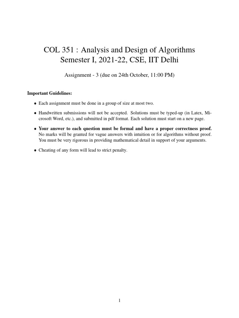 Algorithm Design Assignment: CSE IIT Delhi | PDF | Mathematical Concepts | Mathematical Relations