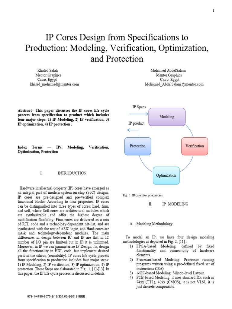 IPCoresDesignfromSpecificationstoProductionModelingVerificationOptimizationandProtection | PDF ...
