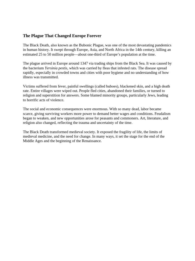 The Plague That Changed Europe Forever | PDF