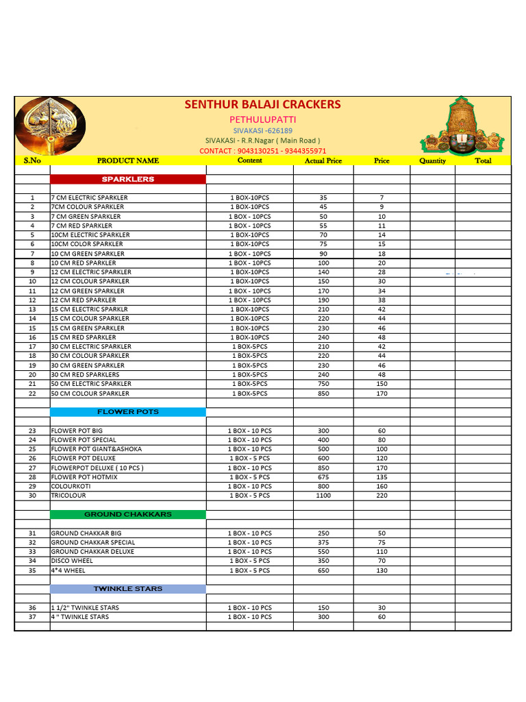 Fireworks and Sparklers Price List | PDF
