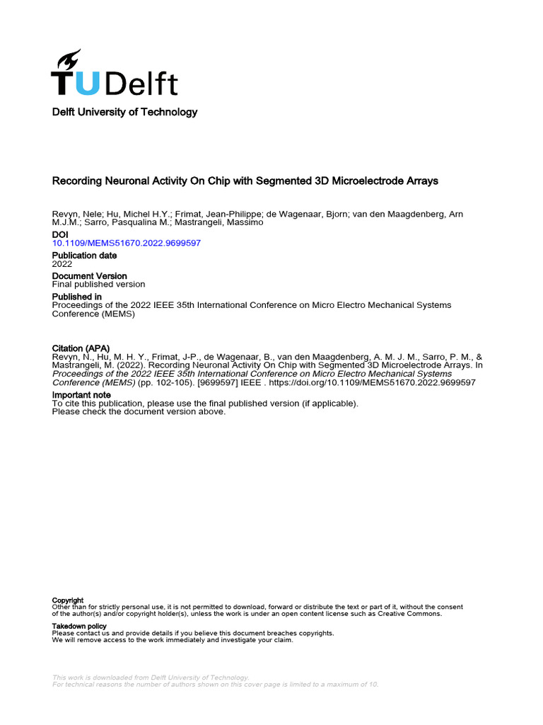 Recording Neuronal Activity on Chip With Segmented 3D Microelectrode Arrays | PDF ...