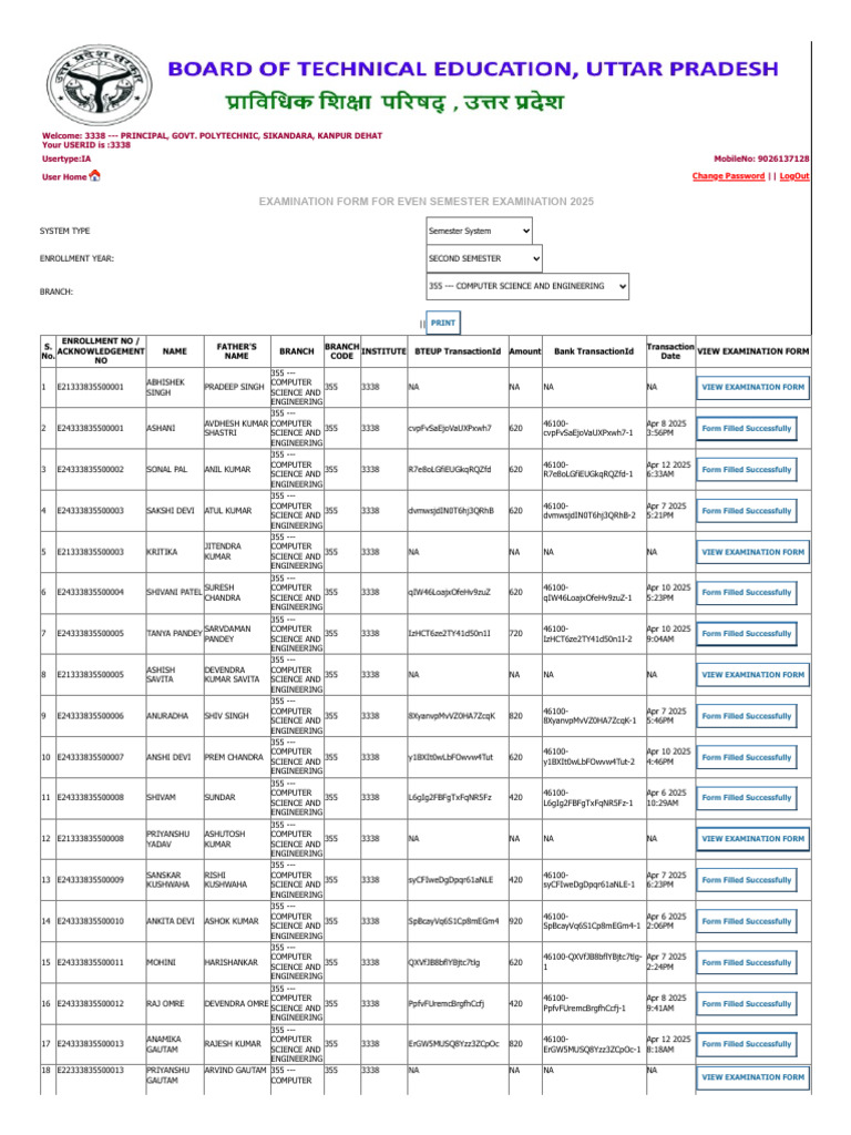 Computer Science 2nd Sem Exam Form | PDF