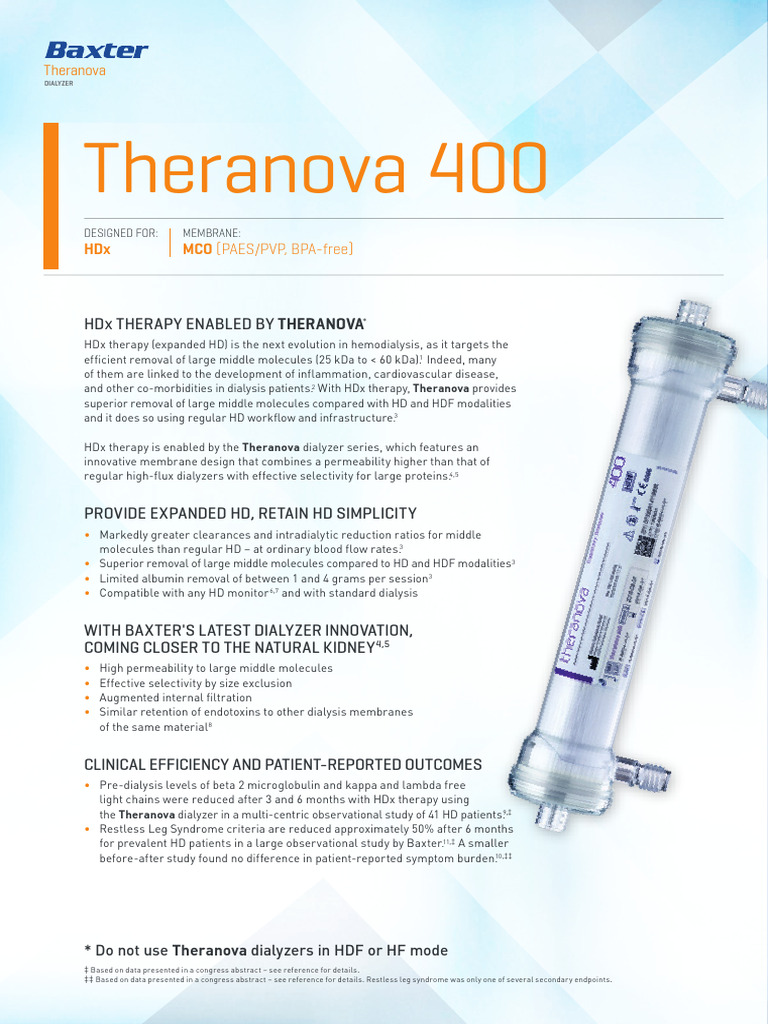 Theranova 400 Dialyzer Overview | PDF | Membrane Technology | Medical ...