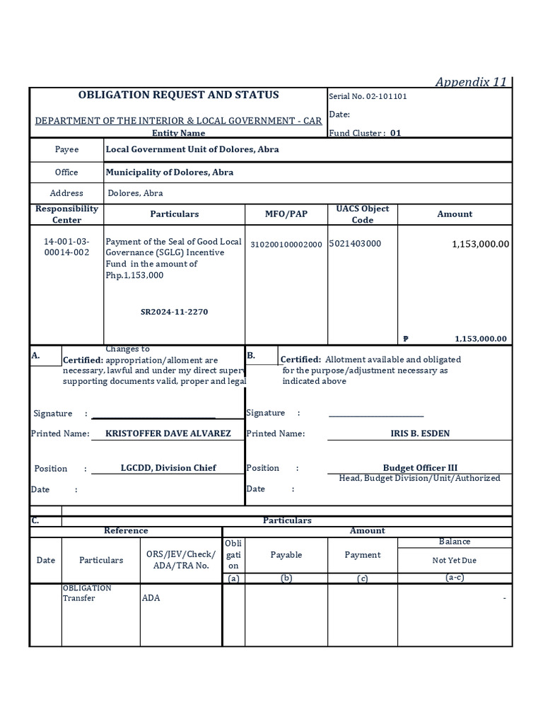 Obligation Request for SGLG Incentive Fund | PDF