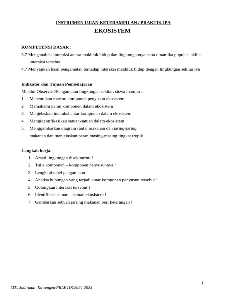 Butir Soal Um-Mts Ipa Praktik 2024-2025 | PDF