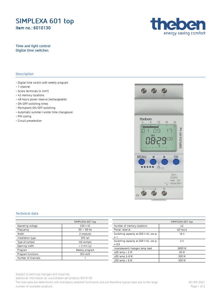 Data_Sheet_Simplexa_601_Top1156 | PDF | Switch | Electromagnetism