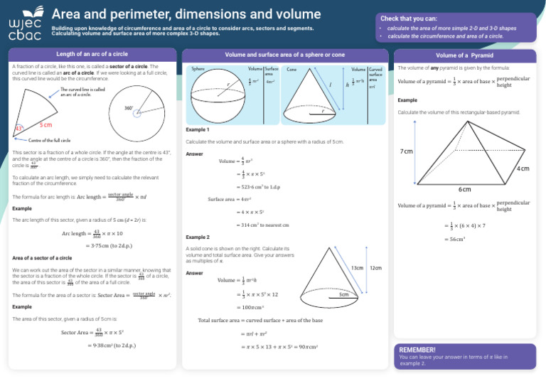 Area Perimeter Dimensions and Volume Higher | PDF | Area | Circle