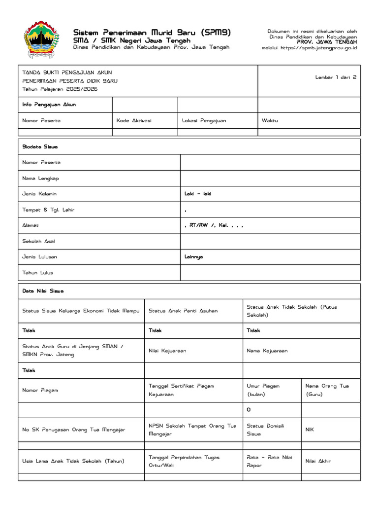 Bukti Pengajuan Akun SPMB | PDF