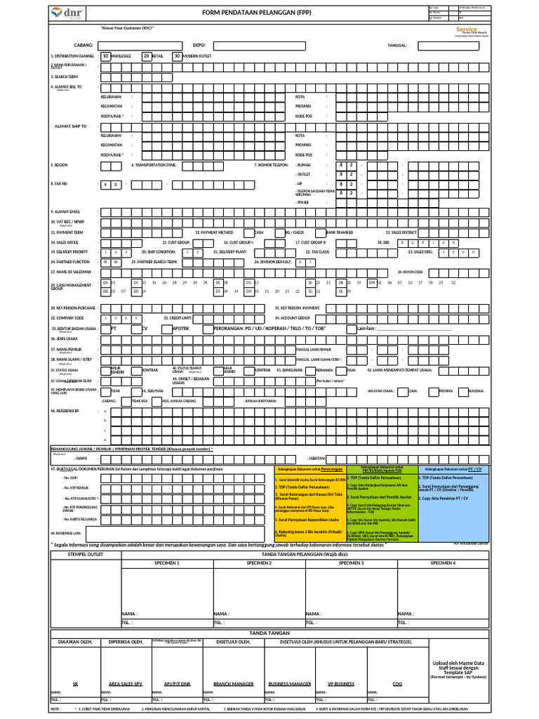 FPSM ARC-MGR-01-01 Form Pendataan Pelanggan (FPP) | PDF