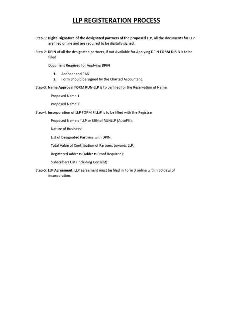 LLP Registeration Process and Checklist | PDF | Government | Government And Personhood
