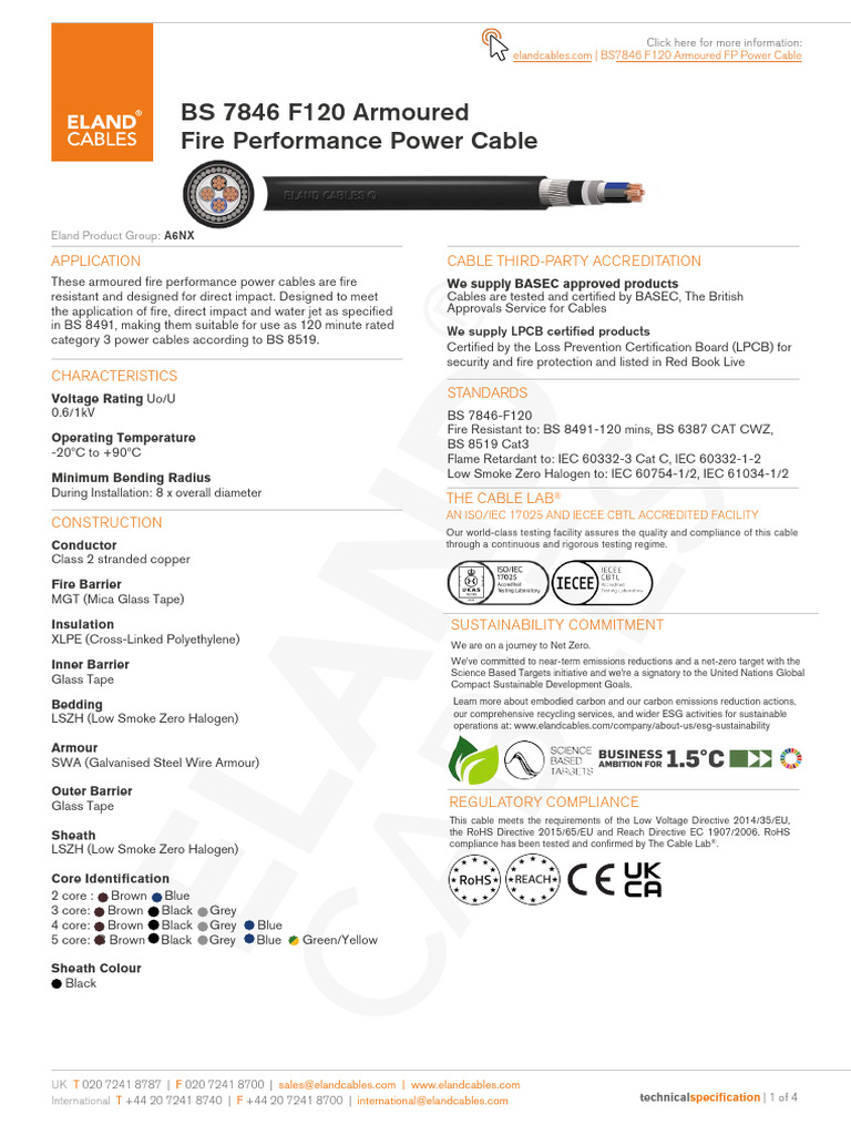 Bs 7846 Armoured Fire Performance Power Cable | PDF | Manufactured ...