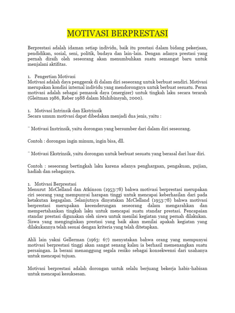 MOTIVASI BERPRESTASI | PDF