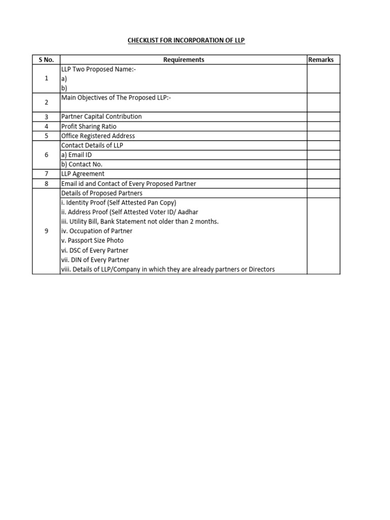 LLP Incorporation Requirements Checklist | PDF