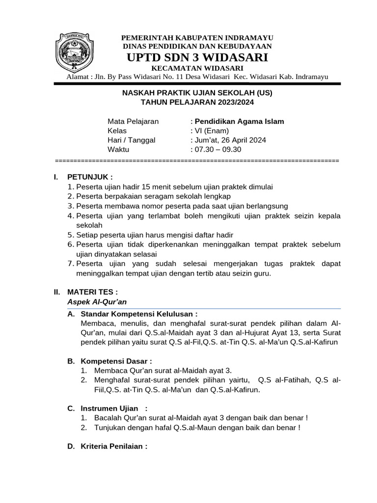 Naskah Praktek Kelas 6 Pai | PDF