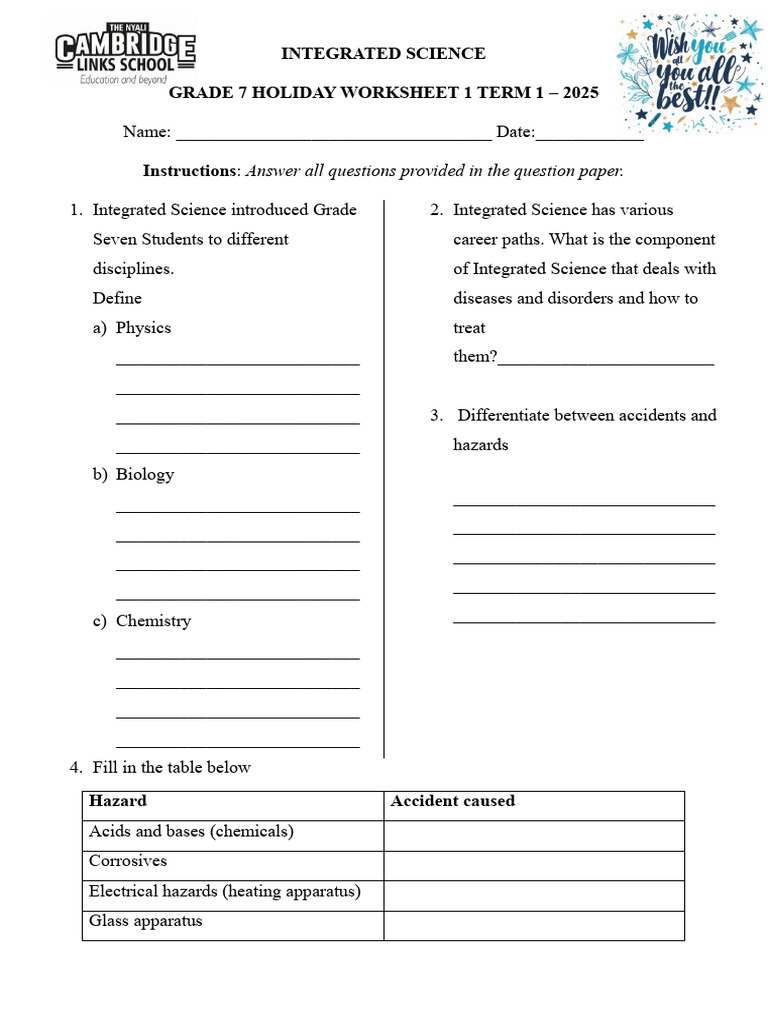 INTEGRATED SCIENCE holiday worksheet 2 | PDF
