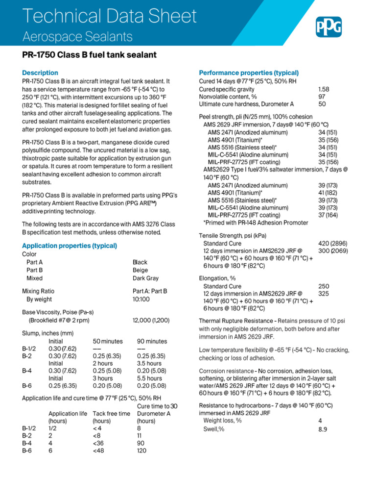 PR 1750 Class B Tds | PDF