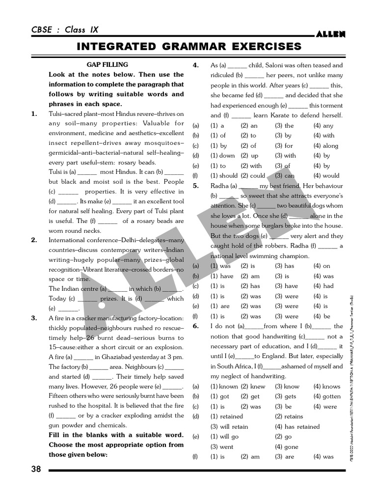 9th - 7-Integrated Grammar Exercises | PDF