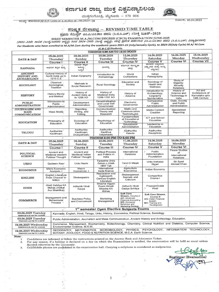 Revised Time Table 2 | PDF
