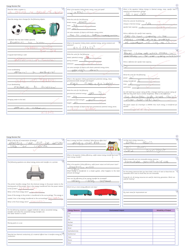 Energy Stores and Transfers Revision Guide | PDF | Potential Energy ...