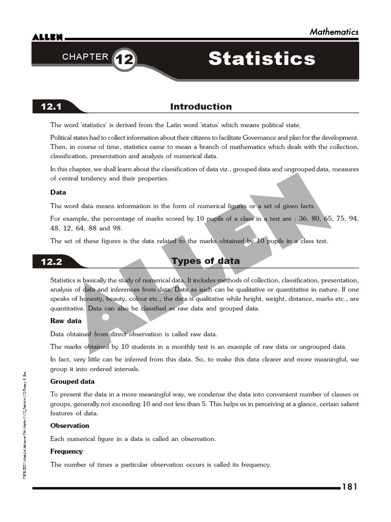 9th Advance Maths 12 Statistics | PDF | Mean | Histogram