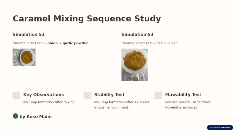 Caramel Mixing Sequence Study | PDF