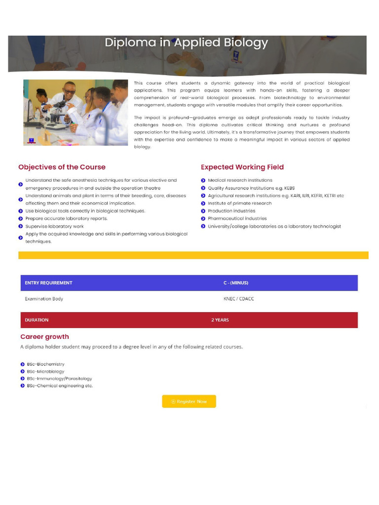 Diploma in Applied Biology | PDF