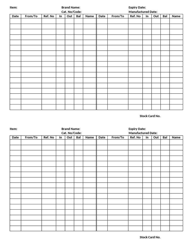 Stock Card Template 2020 | PDF