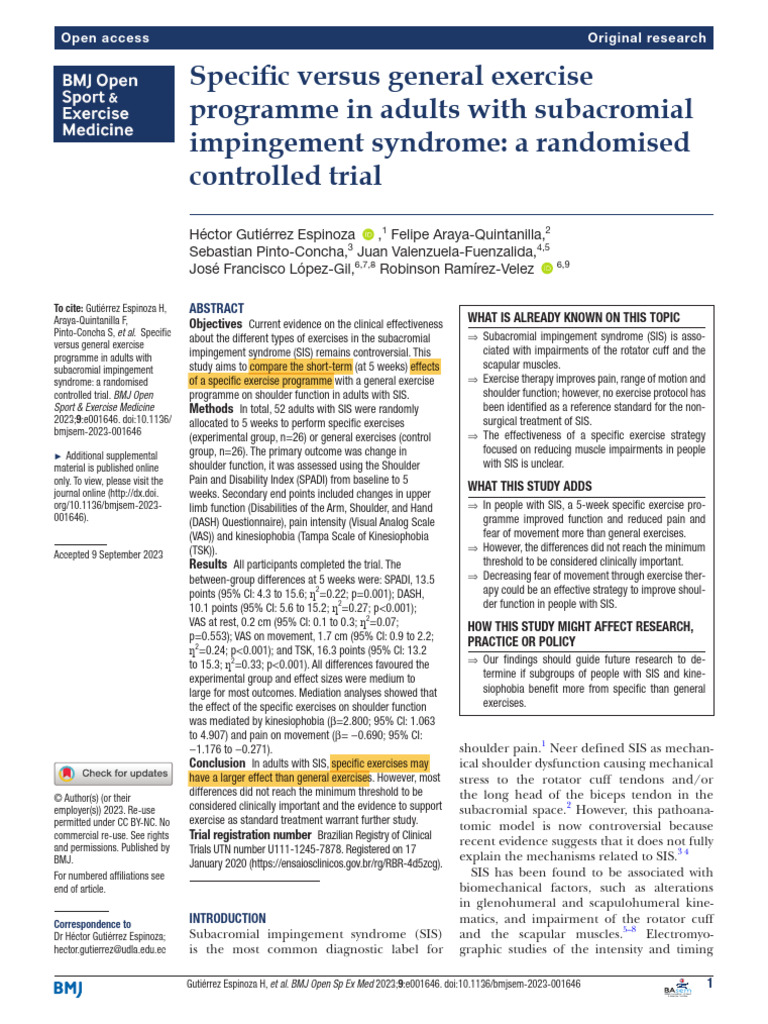 Specific Versus General Exercise Programme in Adults With Subacromial ...
