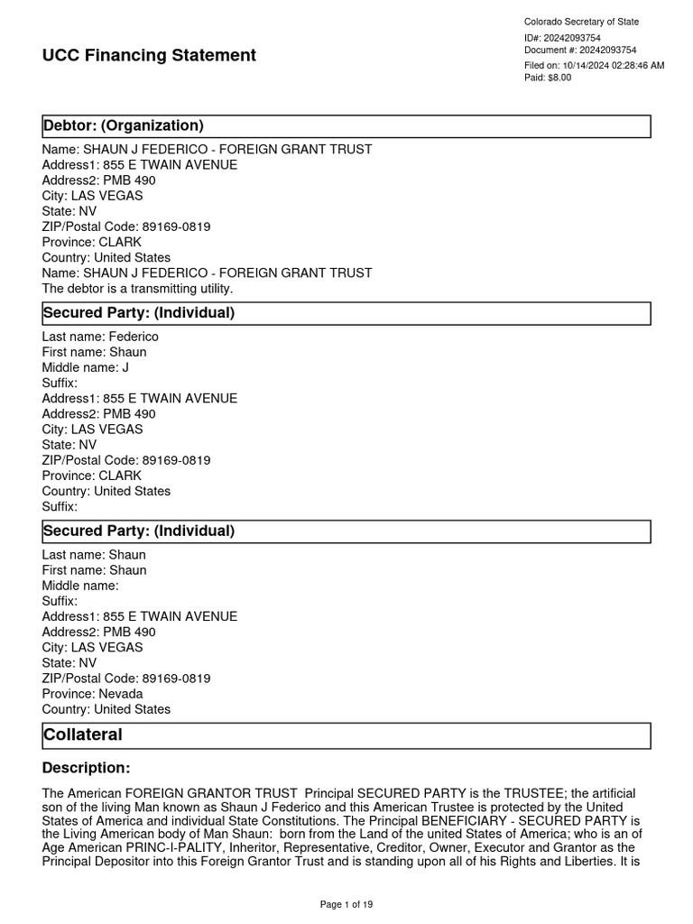 UCC Financing Statement for Trust | PDF | Internal Revenue Service ...