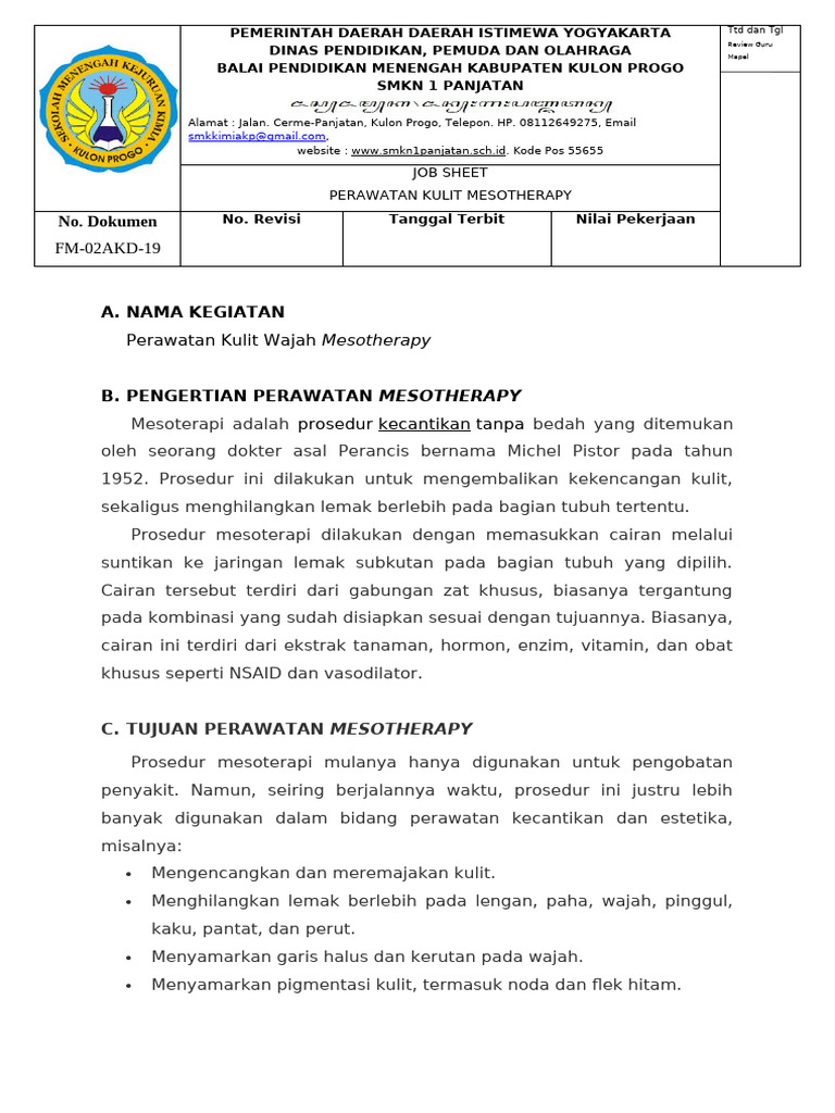 JOB SHEET MESOTHERAPY | PDF