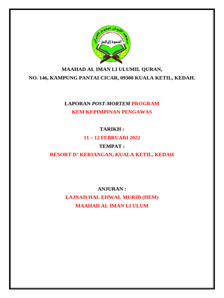 Template Laporan Post Mortem Program | PDF
