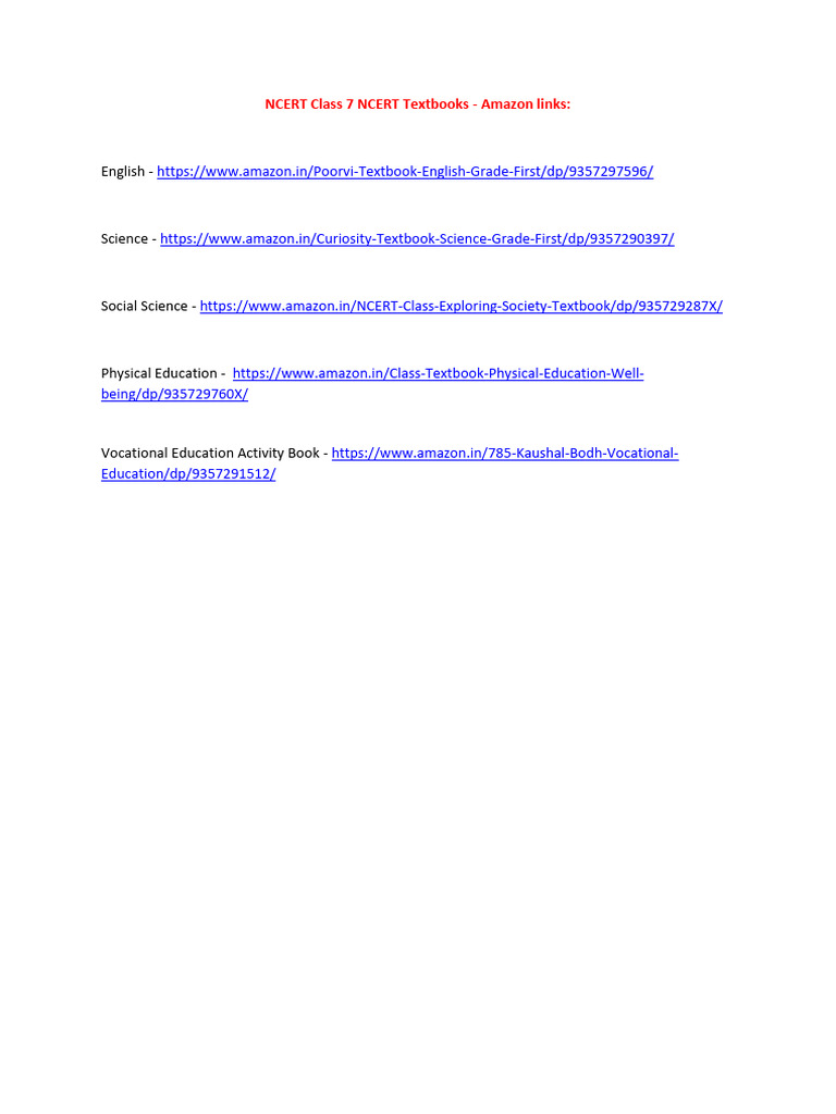 NCERT Class 7 Textbooks and Links | PDF