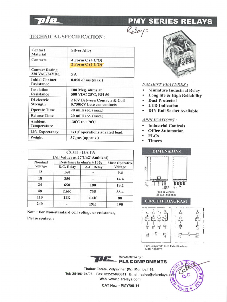 Data Sheet For Relays_MCB | PDF