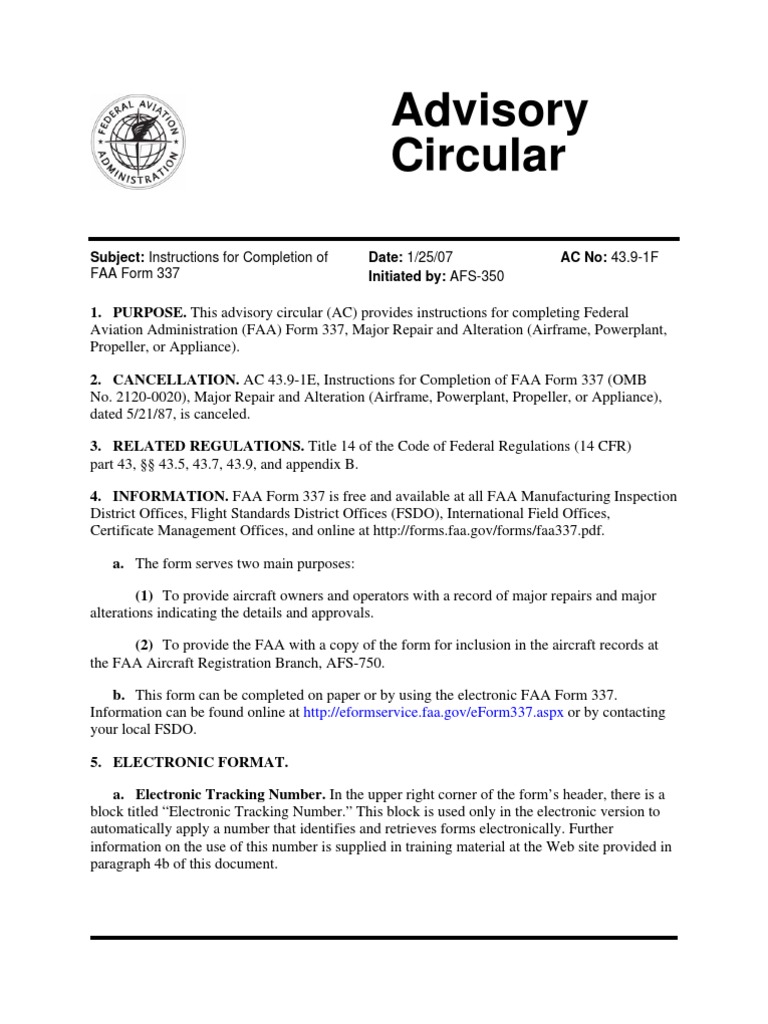 Advisory Circular 43 Ac-43!9!1f | Aerospace | Business