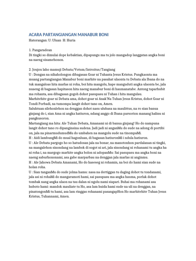 Acara Partangiangan Manabur Boni | PDF