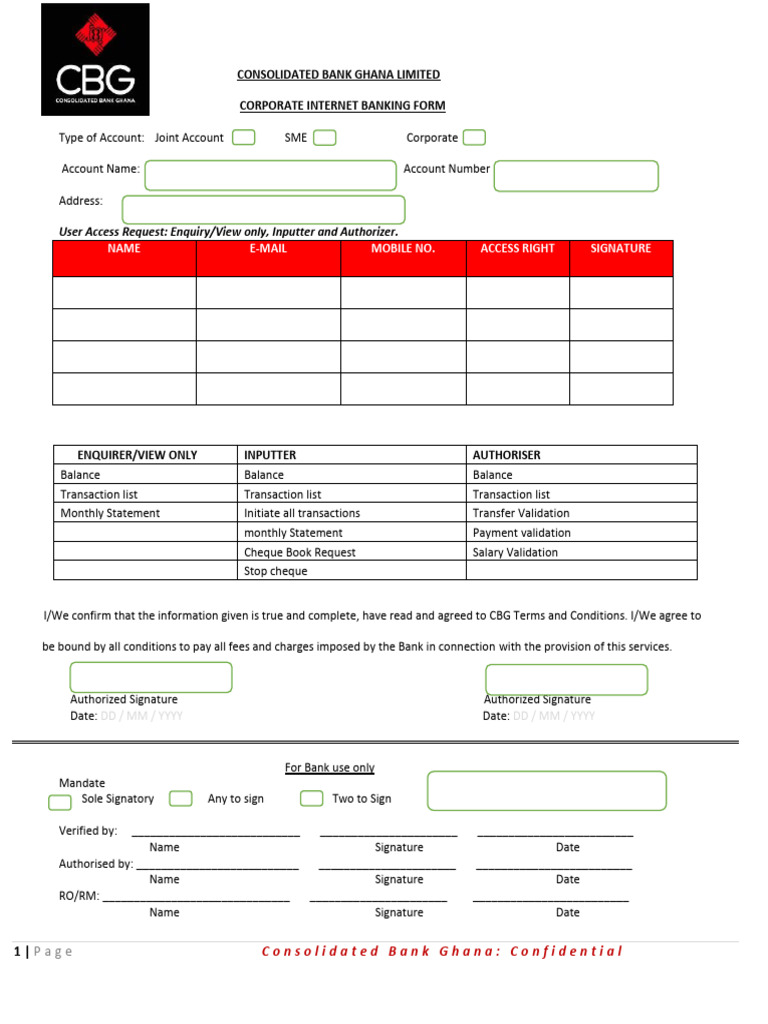 CBG Corporate Internet Banking Forms | PDF | Banks | Automated Teller ...