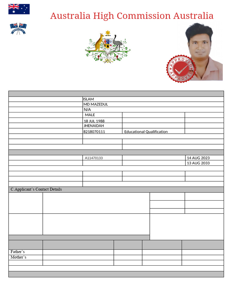 MD Mazedul Islam - Australia Visa Application - Pdf..,. | PDF | Travel Visa | Nationality