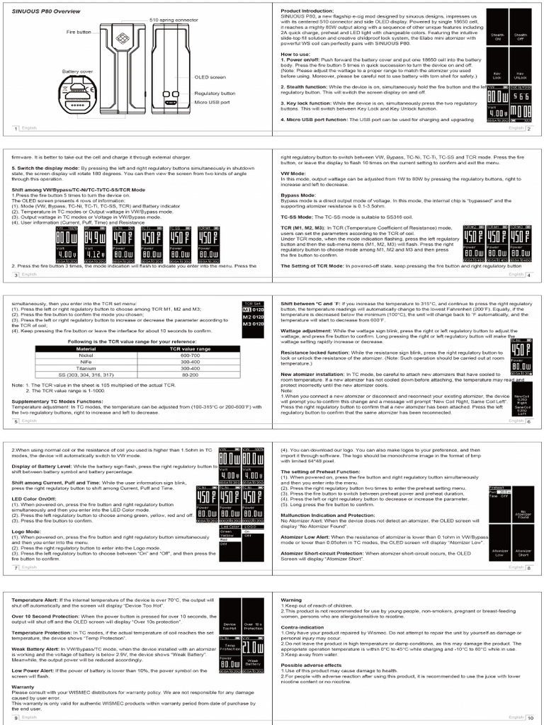 Wismec Sinuous P80 User Manual | PDF