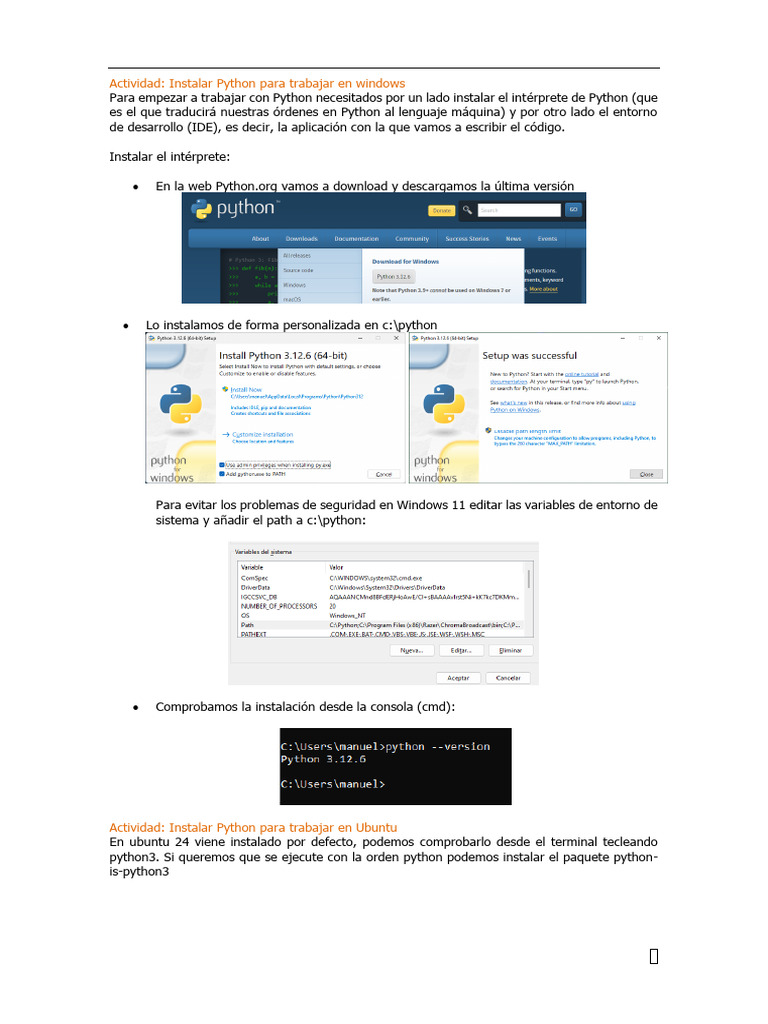 Actividades Tema 1 | PDF | Python (lenguaje de programación) | Entorno ...