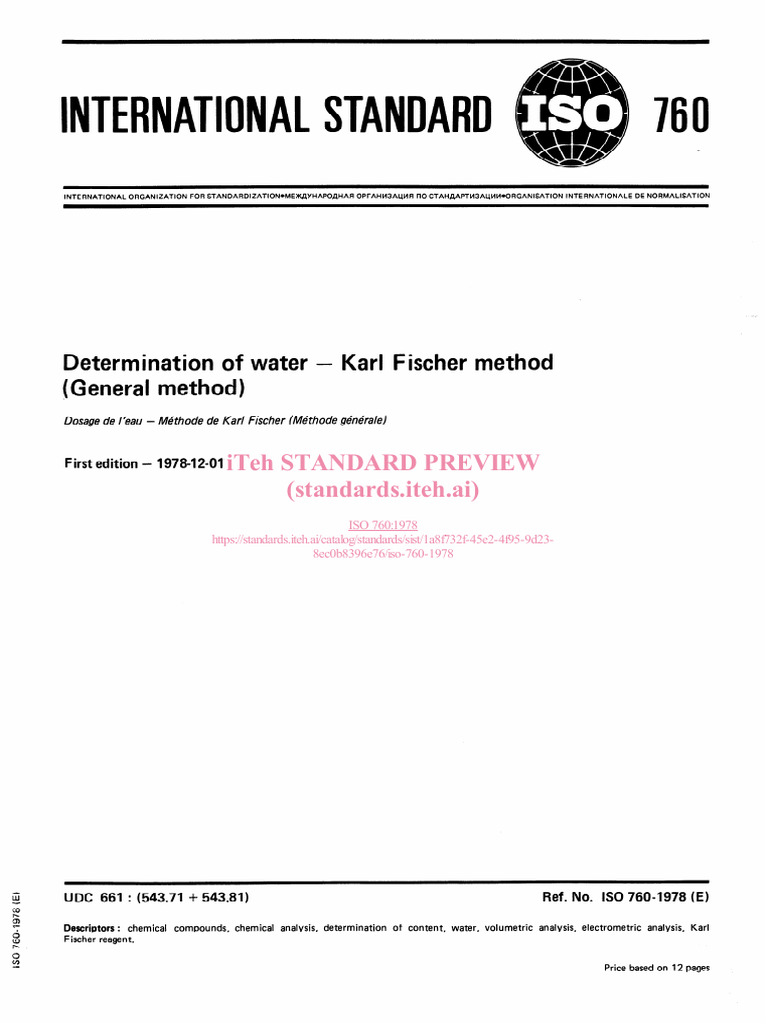 Karl Fischer Method for Water Determination | PDF | Titration | Chemistry