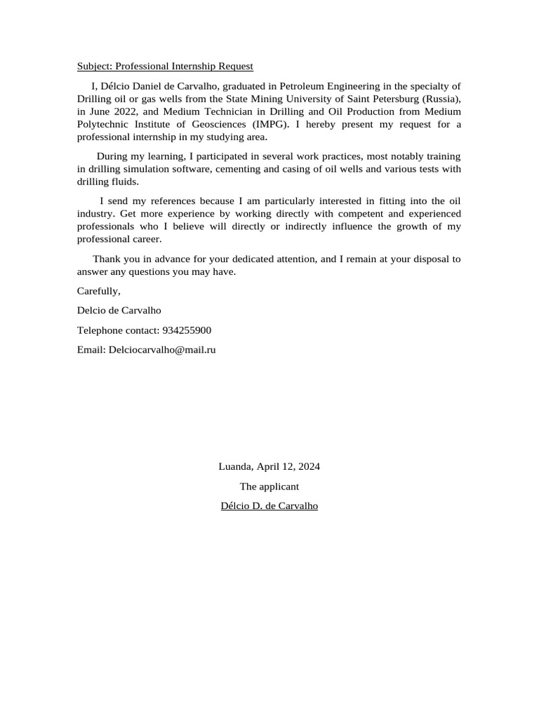 Internship Request Pdf