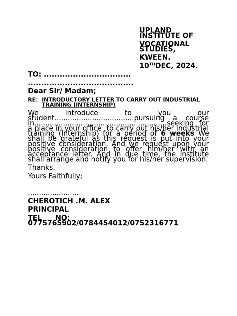 Internship Placement Request Letter | PDF