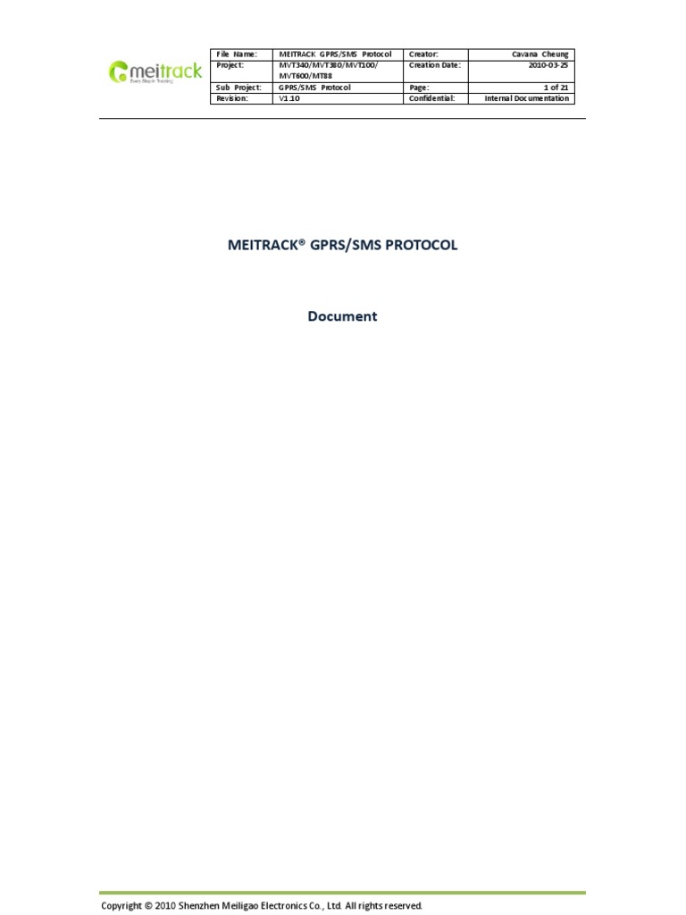 Meitrack Gprs Sms Protocol v1.10 | PDF | General Packet Radio Service | Short Message Service