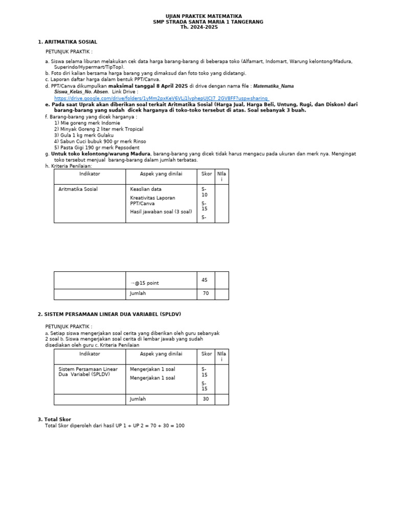 Petunjuk Uprak Matematika | PDF