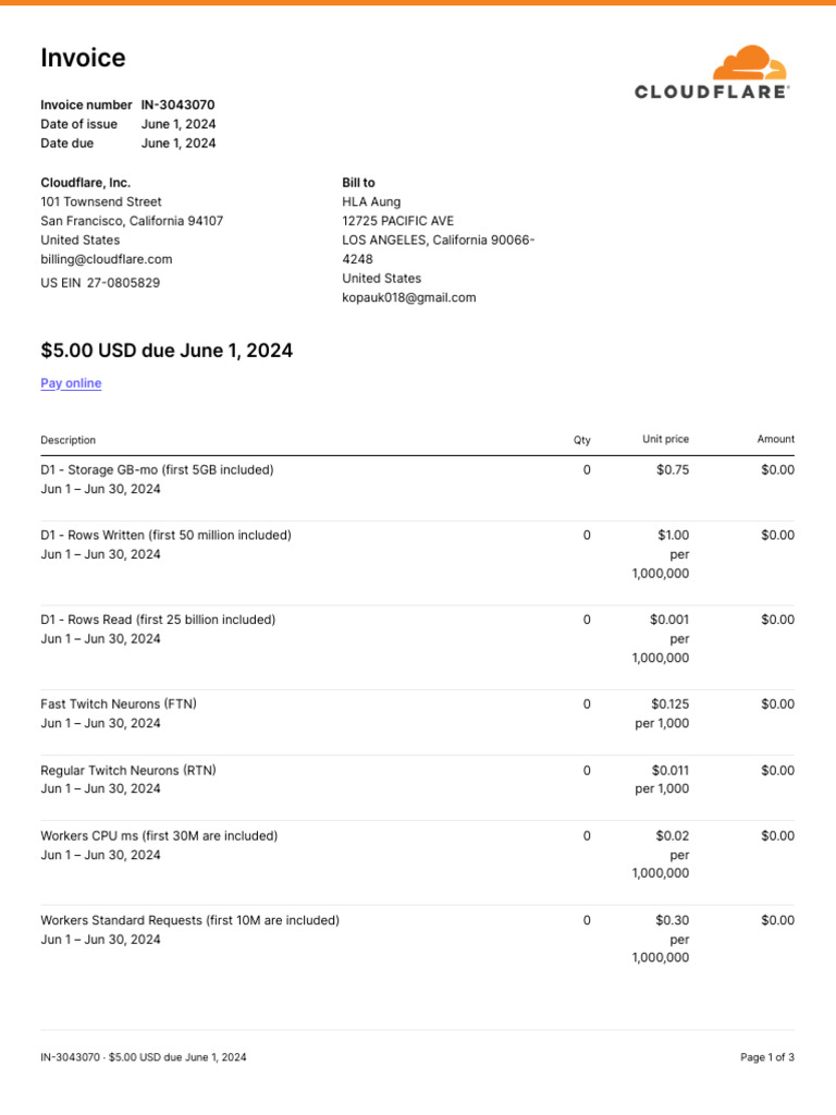 Cloudflare Invoice 2024-06-01 | PDF | Computer Data Storage | Computer ...