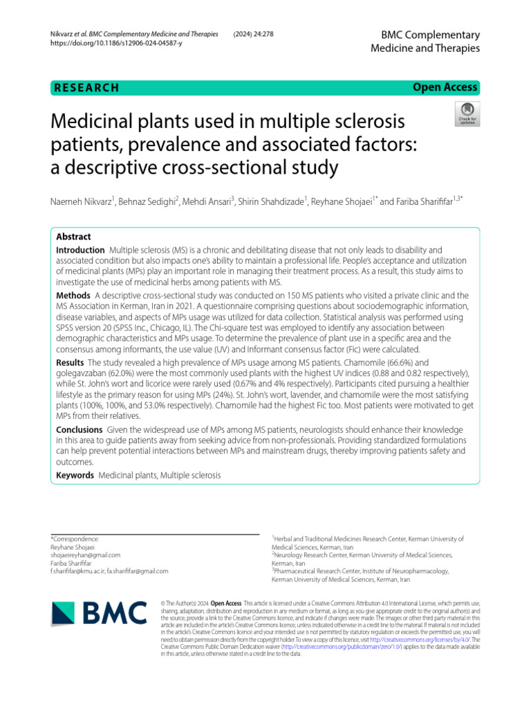 Medicinal Plant Use in MS Patients | PDF | Multiple Sclerosis | Medicine